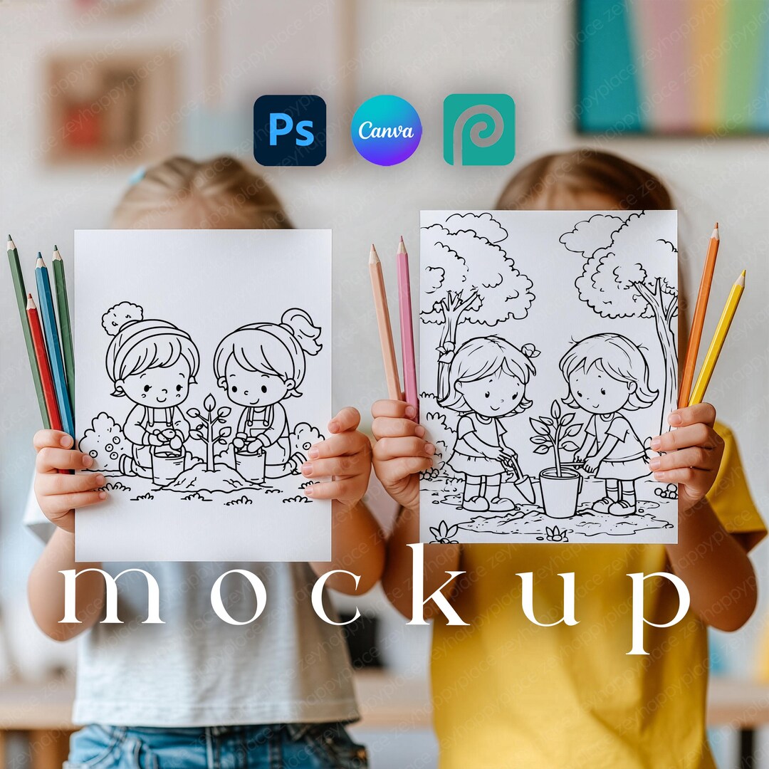 Double Coloring Page Mockup, Two Activity Pages Mock-up With Crayons ...