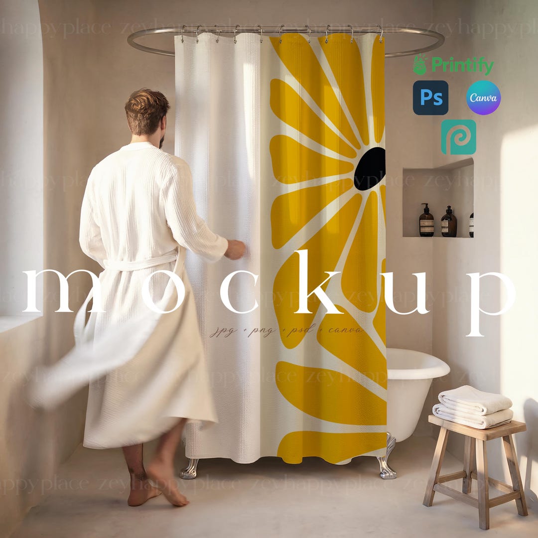 Shower Curtain Mockup Canvas Shower Curtains Mockup Canva Template ...