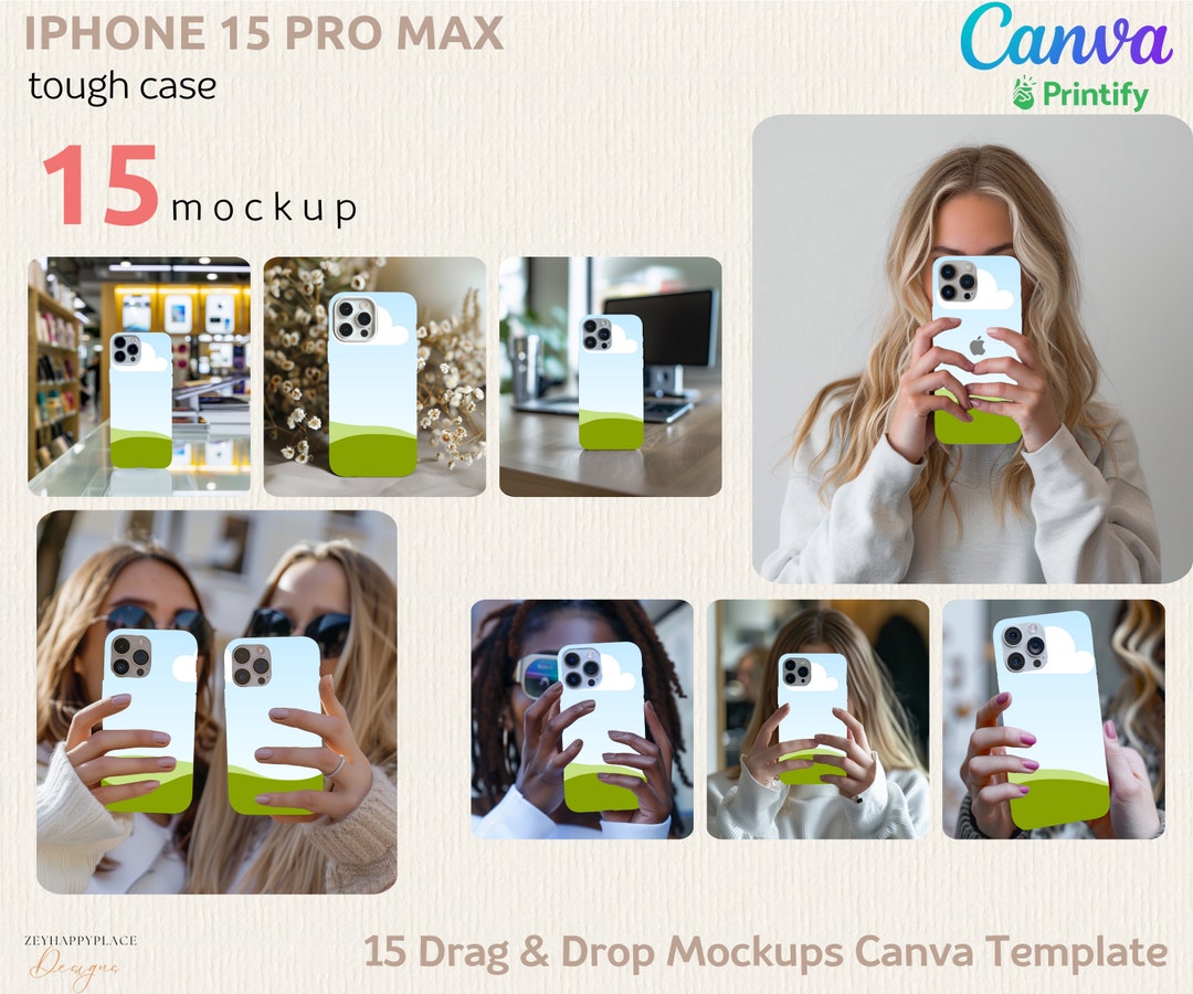 IPhone 15 Pro Max Case Mockup Bundle, Phone Editable Tough Case Mockup ...