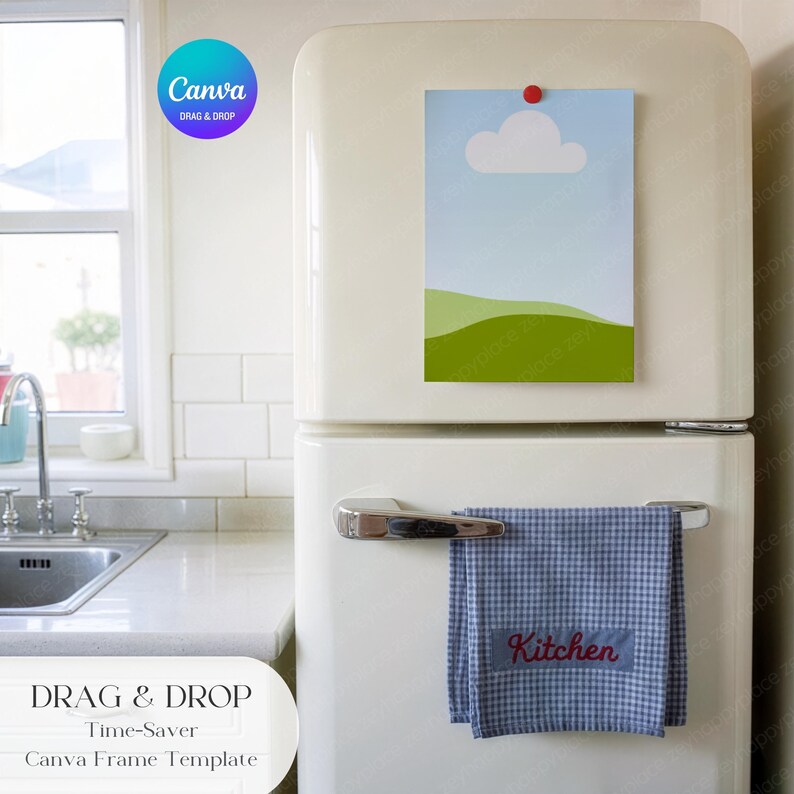 Paper Mockup on Refrigerator Kids Drawing Pages on Fridge Canva ...