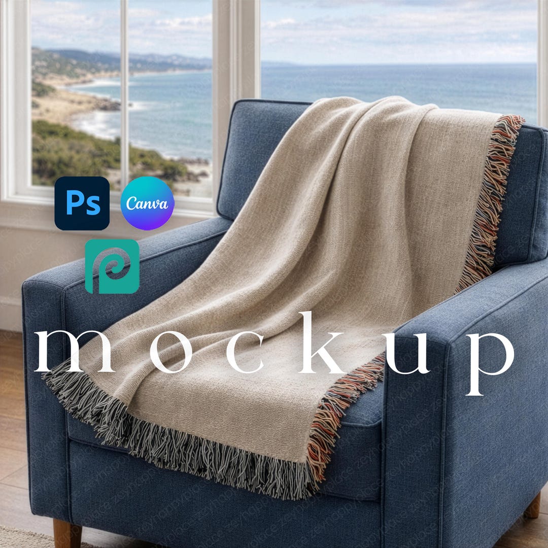 Woven Blanket Mockup Summer Themed, Coastal Print-on-demand Throw Wall ...