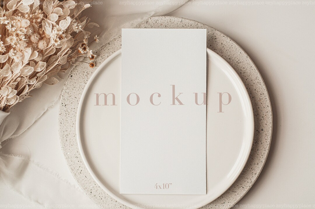 Menu Mockup, Wedding Menu Mockup, 4x9 Wedding Menu Mockup, Boho Neutral ...