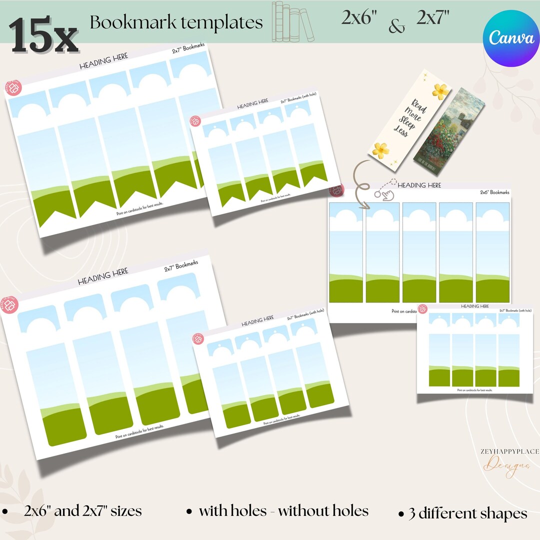 Canva Digital Bookmark Template, Square/rounded/notched Bookmark Canva ...