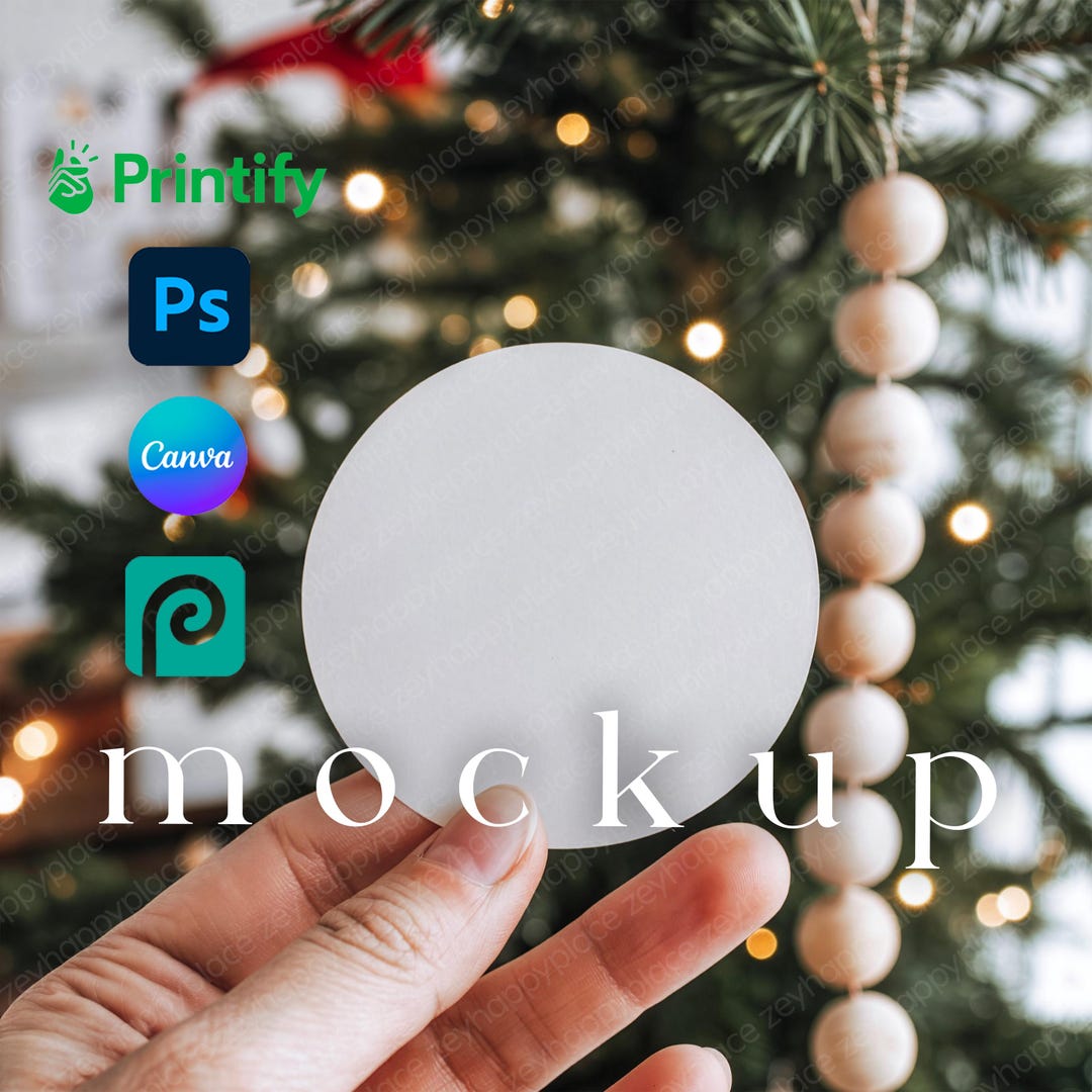 Christmas Round Sticker Mockup on Hand Canva Circle Gift Tag Mockup PSD ...