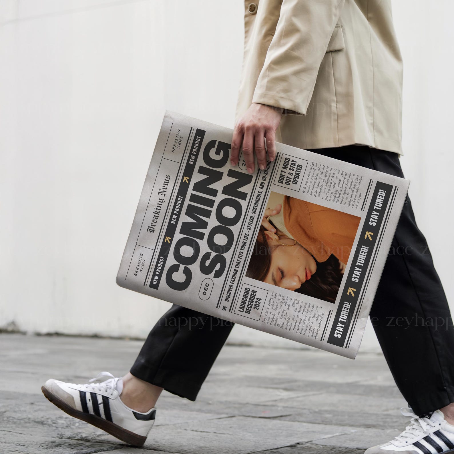Folded Newspaper Mockup Business Large Newspaper Mockup With Person ...