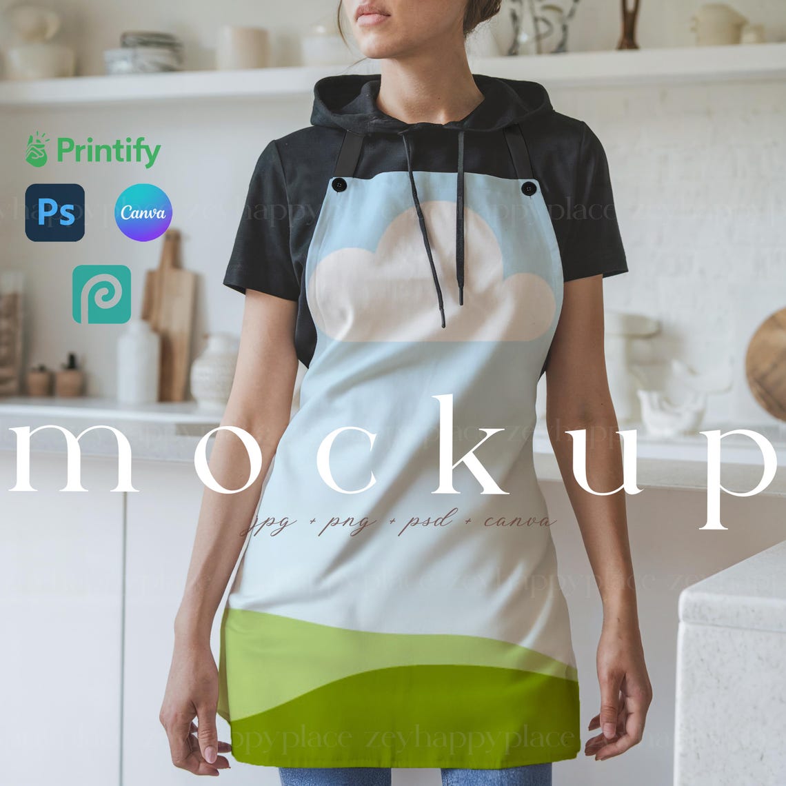 Apron Mockup With Black Straps Canva Template Chef Barista Apron Mockup ...