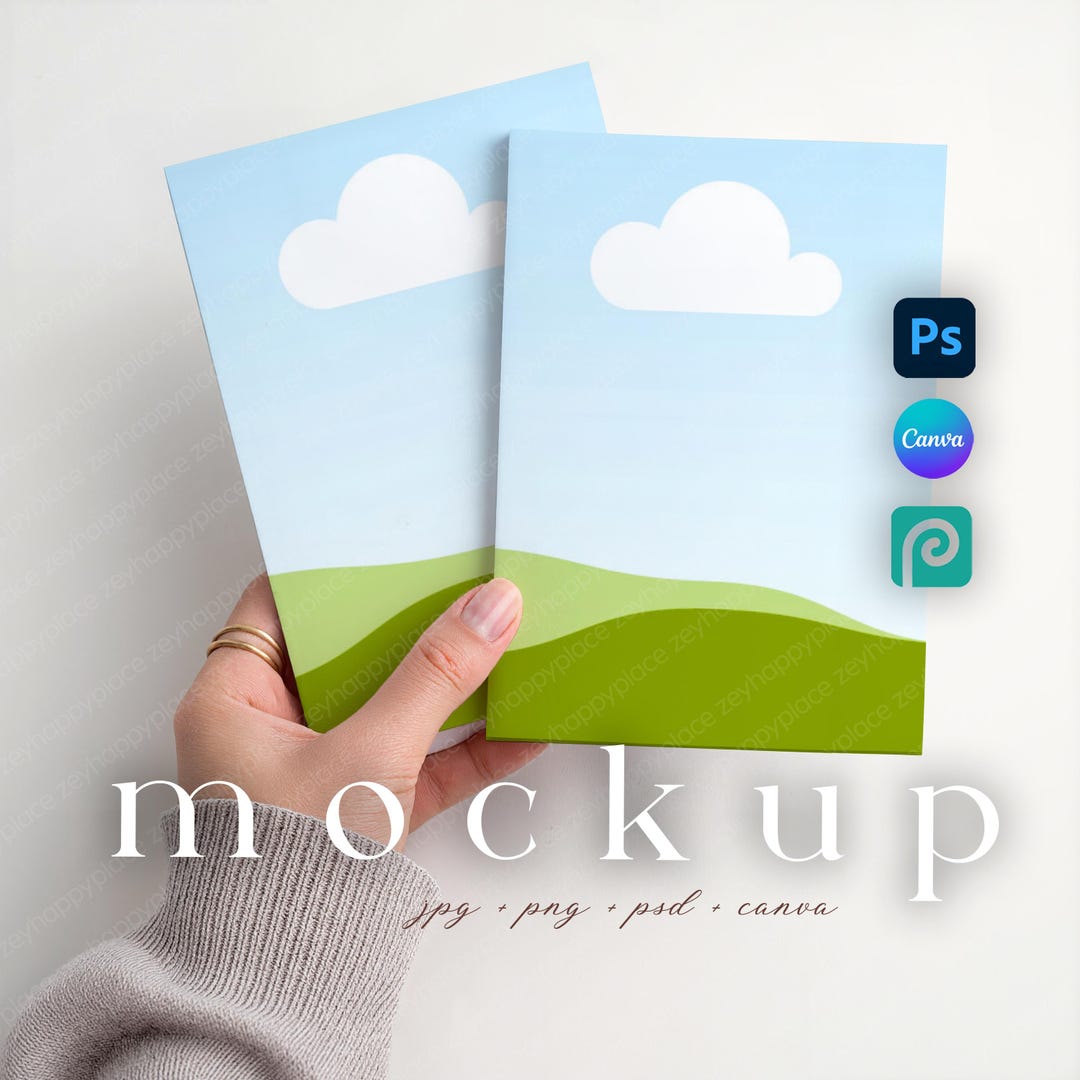 Double 5x7 Notepad Mockup Set Canva Template: Drag & Drop Frame 2 Paper ...