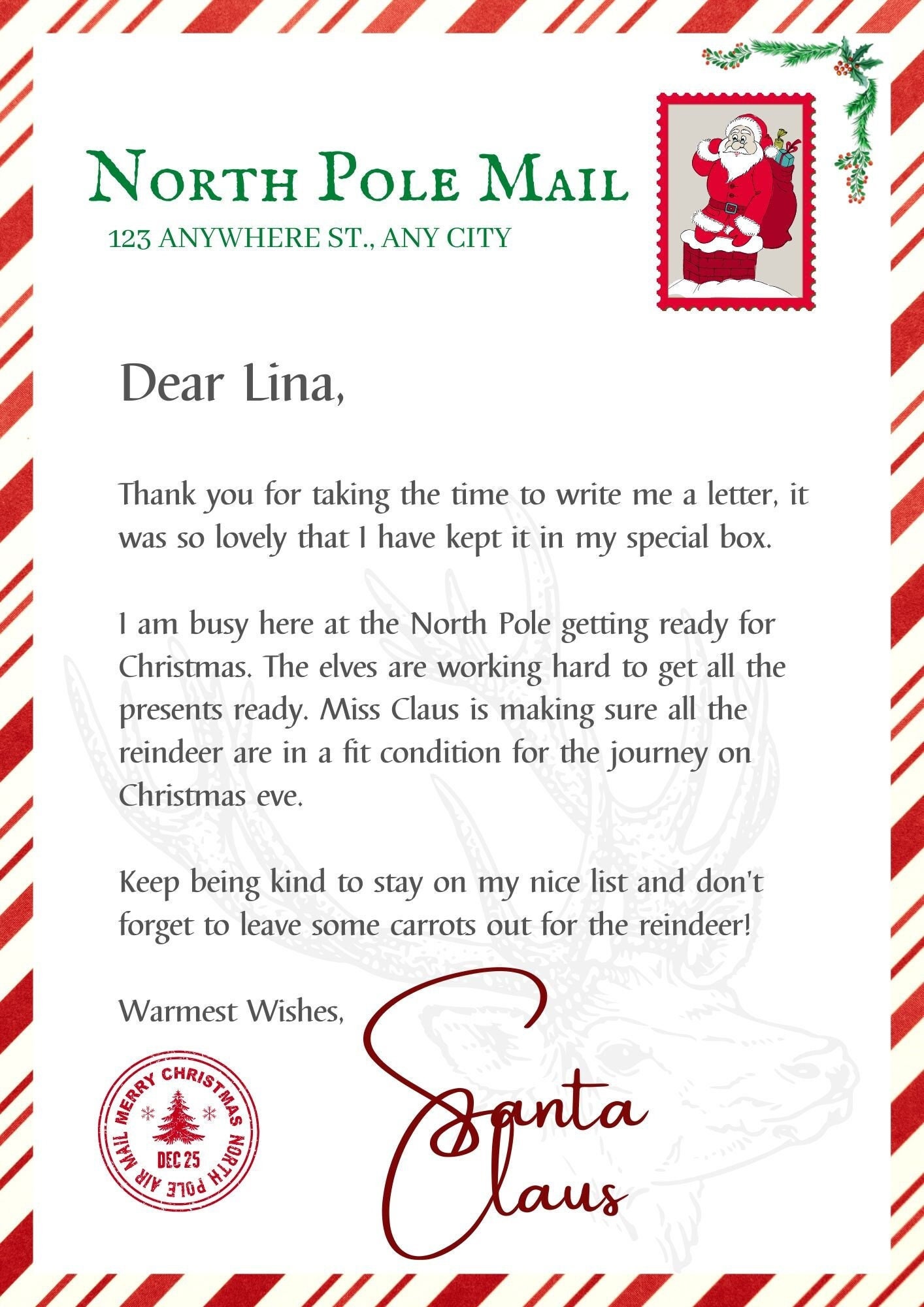 Editable Personalised Letter From Santa Digital Download - Etsy