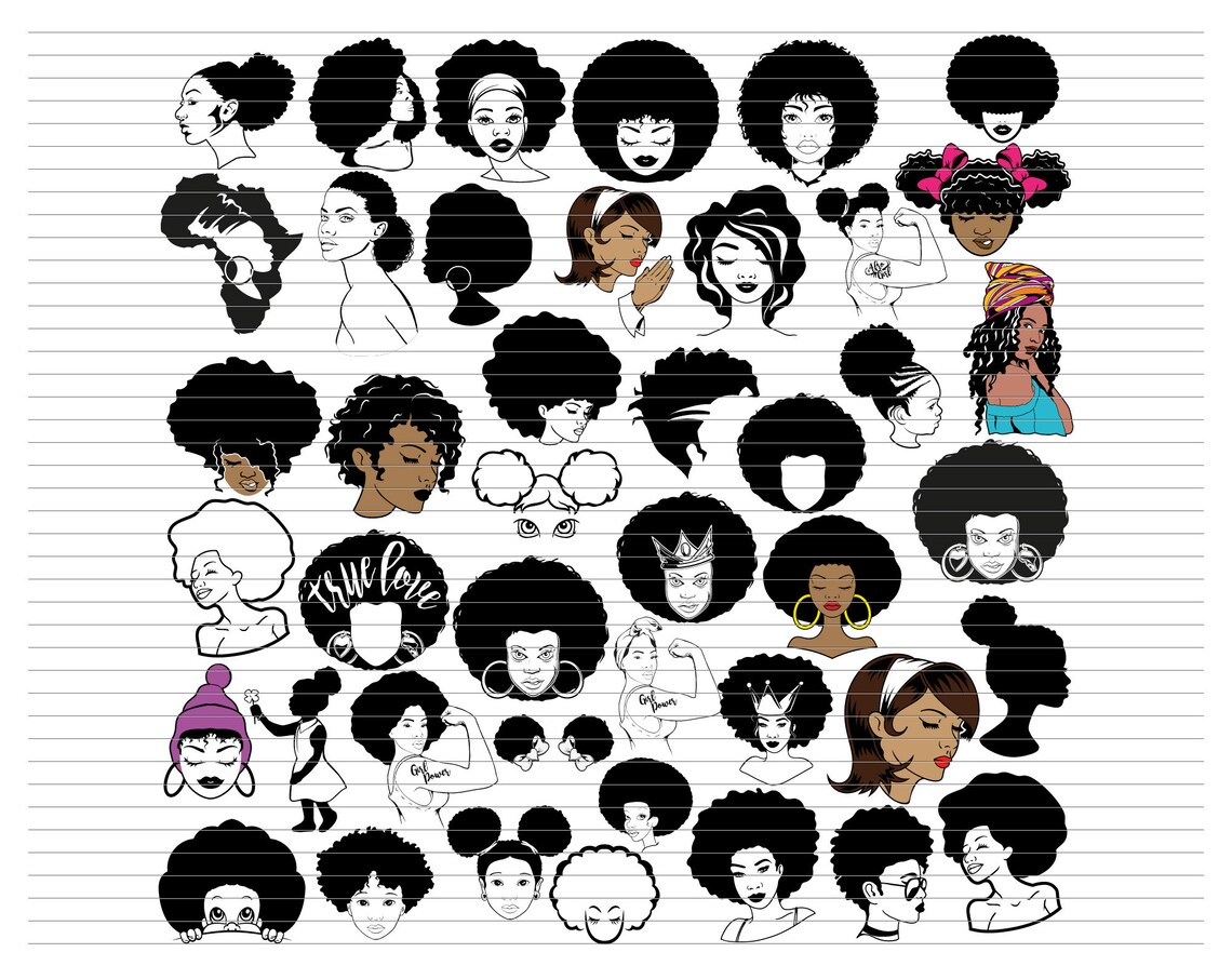 AFRO WOMAN BUNDLE Svg Afro American Black Girl Hair Style - Etsy