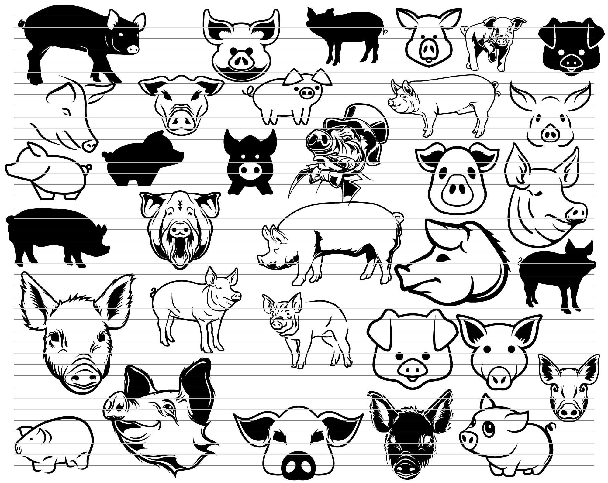 PIG SVG BUNDLE, Pig Head, Baby Pig, Pig Face, Pig Silhouette, Cute Pig ...