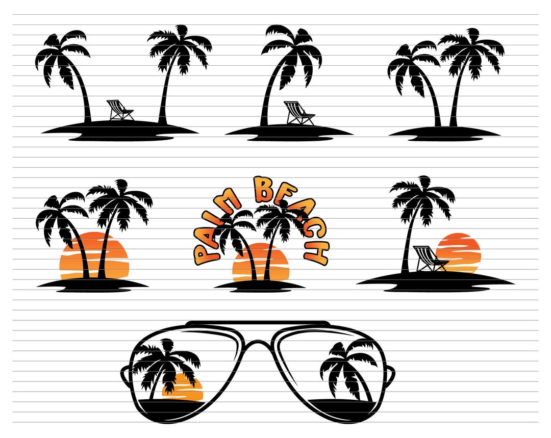 PALM TREE BUNDLE, Palm Tree Svg, Beach Chair Svg, Palm Tree Sunset ...