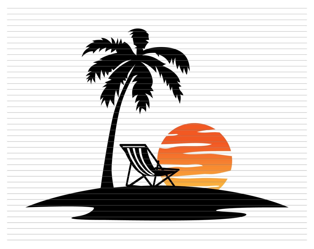 PALM TREE Sunset SVG, Palm Tree Svg, Beach Chair Svg, Palm Tree Sunset ...