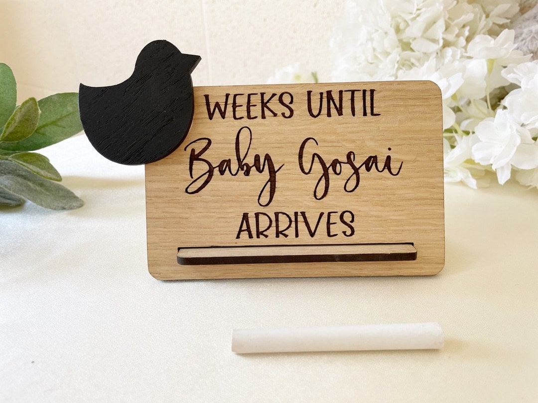 Personalised Baby Arrival Countdown Sign, Engraved Chalk Sign ...