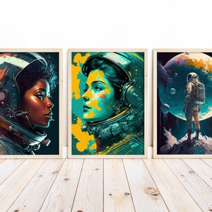 Retro Space Poster,female Astronaut,outer Space Print,space Poster,wall ...
