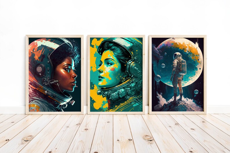 Retro Space Poster,female Astronaut,outer Space Print,space Poster,wall ...