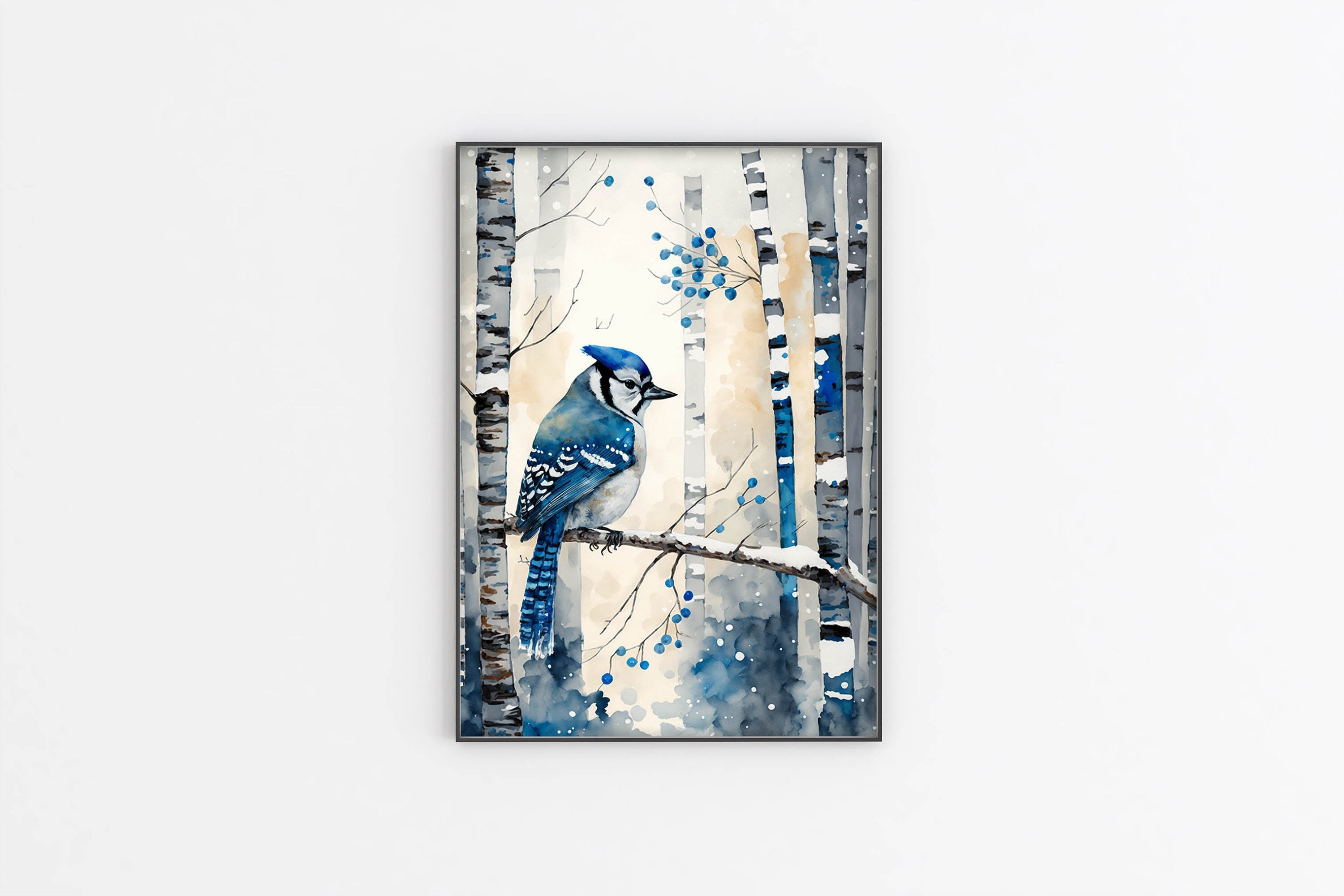 Blue Jay Watercolor Painting,blue Jay on a Tree Painting,blue Jay Art ...