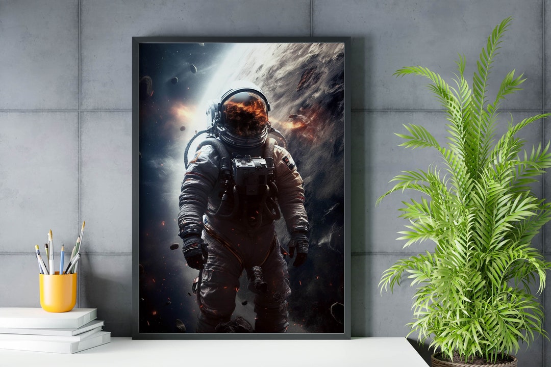 Astronaut Space Painting Art Print, Astronaut Exploring Space Wall Art ...