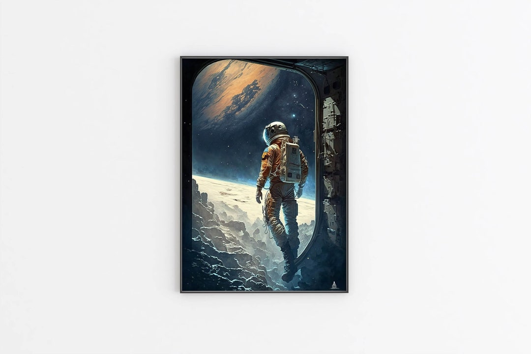 Astronaut Space Painting Art Print, Astronaut in Spaceship Wall Art ...