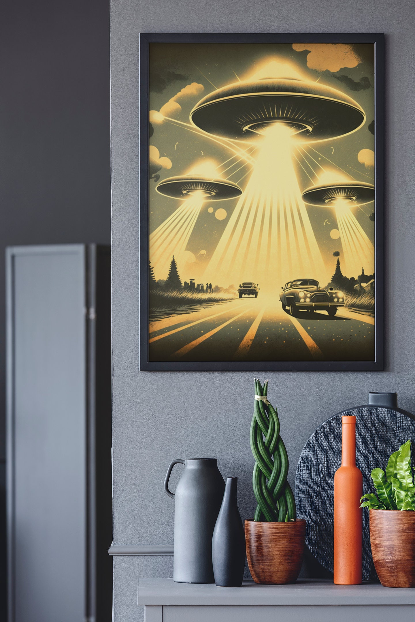 UFO Abduction collage Art, Trippy Wall Art, Retro Art, Cosmic Art ...