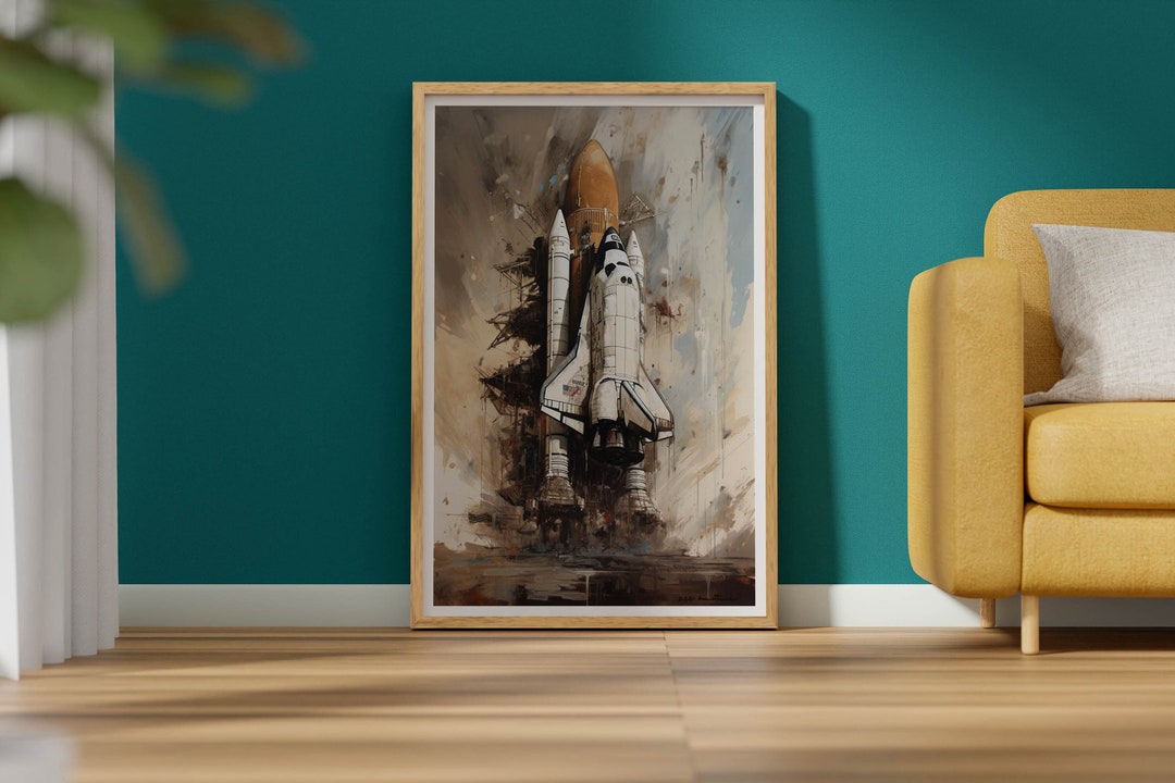 Space Shuttle Oil Painting Art Print, Discovery Spaceship Launch Wall ...