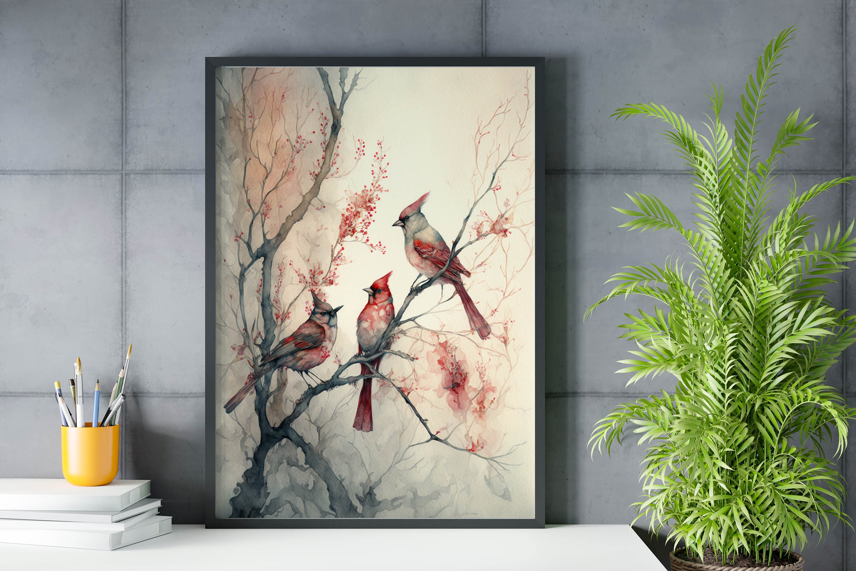 Red Cardinal Watercolor Painting,cardinals on a Tree Painting,cardinal ...