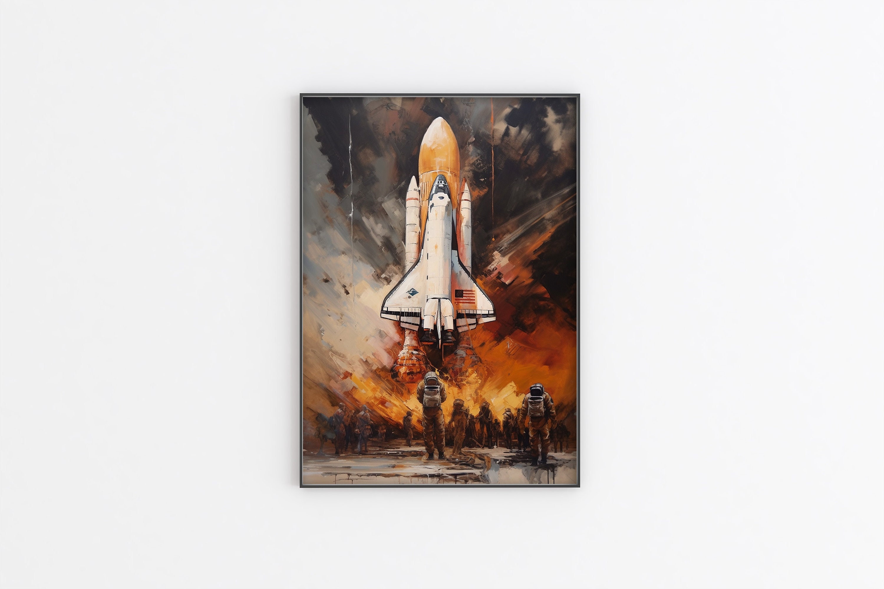 Space Shuttle Oil Painting Art Print, Spaceship Launch Wall Art Poster ...