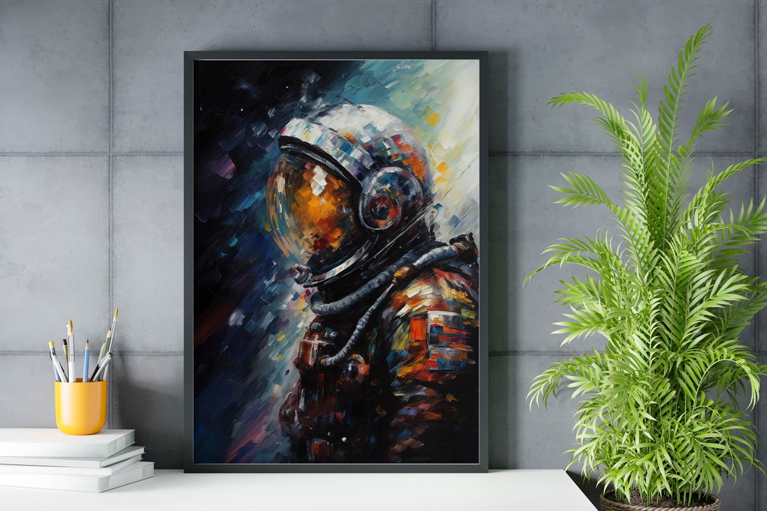 Astronaut in Deep Space Oil Painting Art Print, Space Travel Wall Art ...