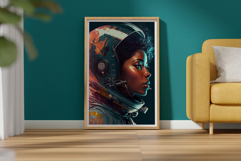 Retro Space Poster,female Astronaut,outer Space Print,space Poster,wall ...