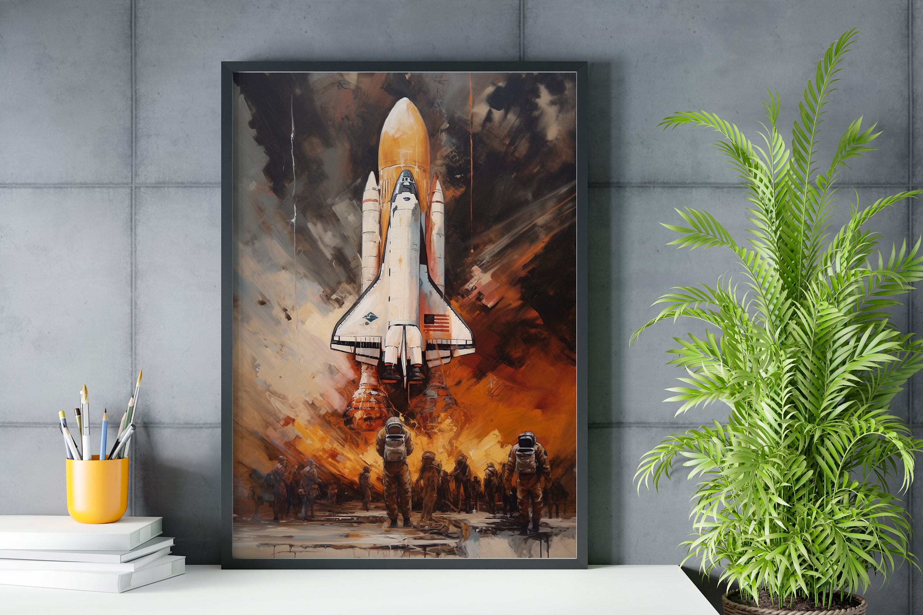 Space Shuttle Oil Painting Art Print, Spaceship Launch Wall Art Poster ...
