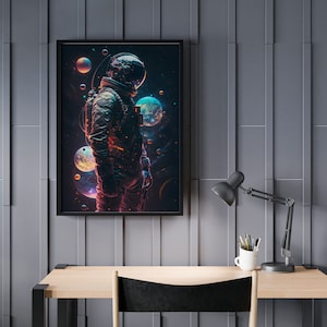 Astronaut in Space Art Print, Colorful Astronaut Wall Art Poster ...