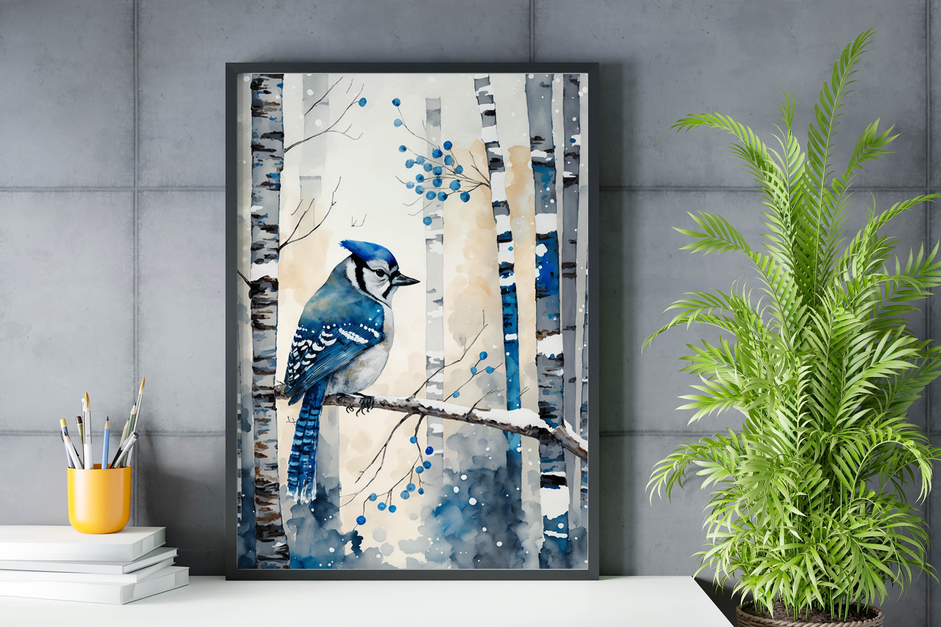 Blue Jay Watercolor Painting,blue Jay on a Tree Painting,blue Jay Art ...