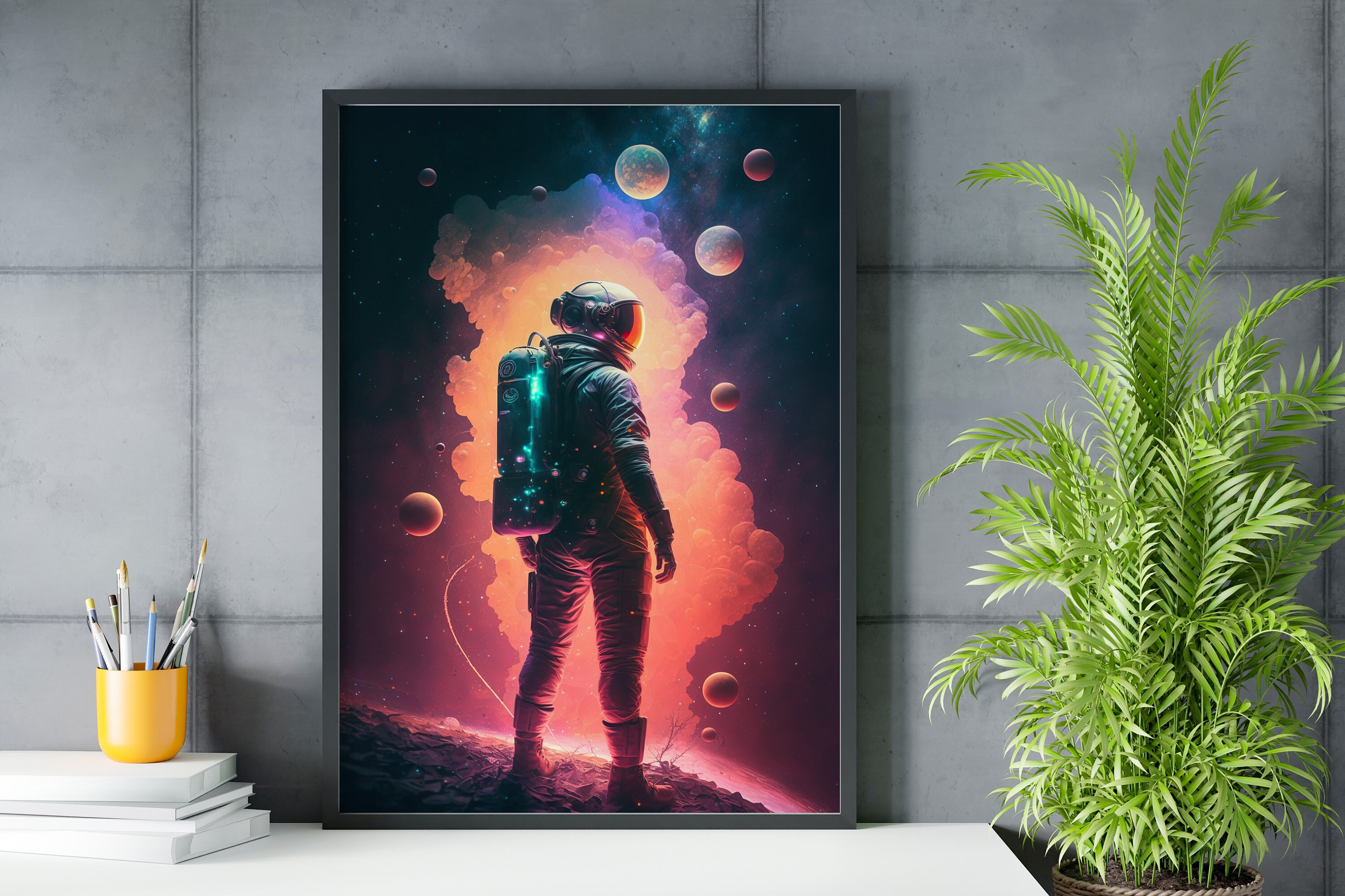 Astronaut in Space Art Print, Colorful Astronaut Wall Art Poster ...