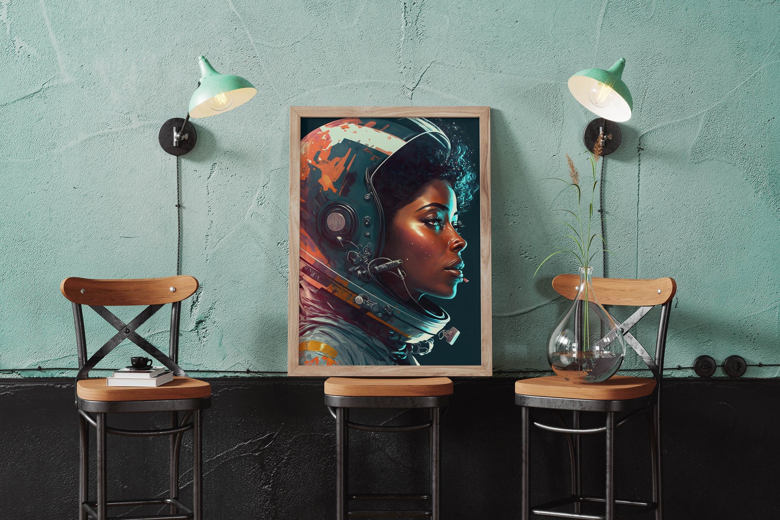 Retro Space Poster,female Astronaut,outer Space Print,space Poster,wall ...