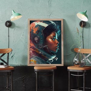 Retro Space Poster,female Astronaut,outer Space Print,space Poster,wall ...