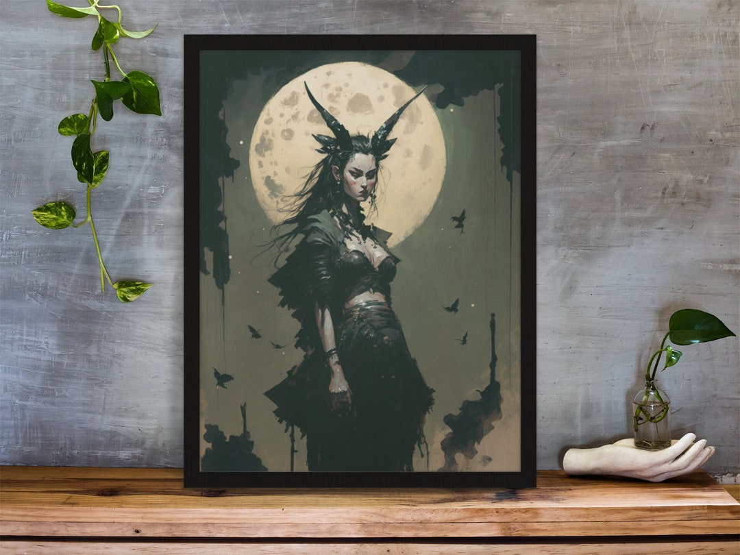 The Horned Witch Gothic Print | Dark Art | Goth Witch Wall Decor ...