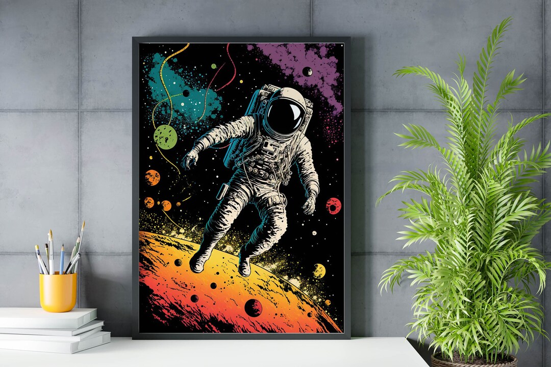 Astronaut Retro Poster,comic Spaceman Print,outer Space Print,space ...