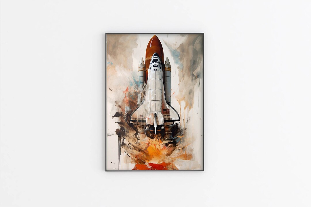 Space Shuttle Oil Painting Art Print, Spaceship Launch Wall Art Poster ...