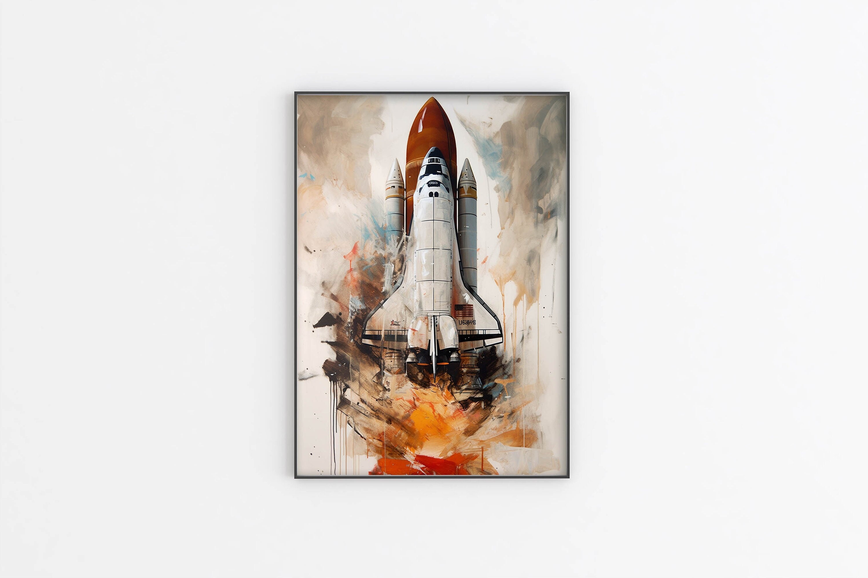 Space Shuttle Oil Painting Art Print Spaceship Launch Wall - Etsy