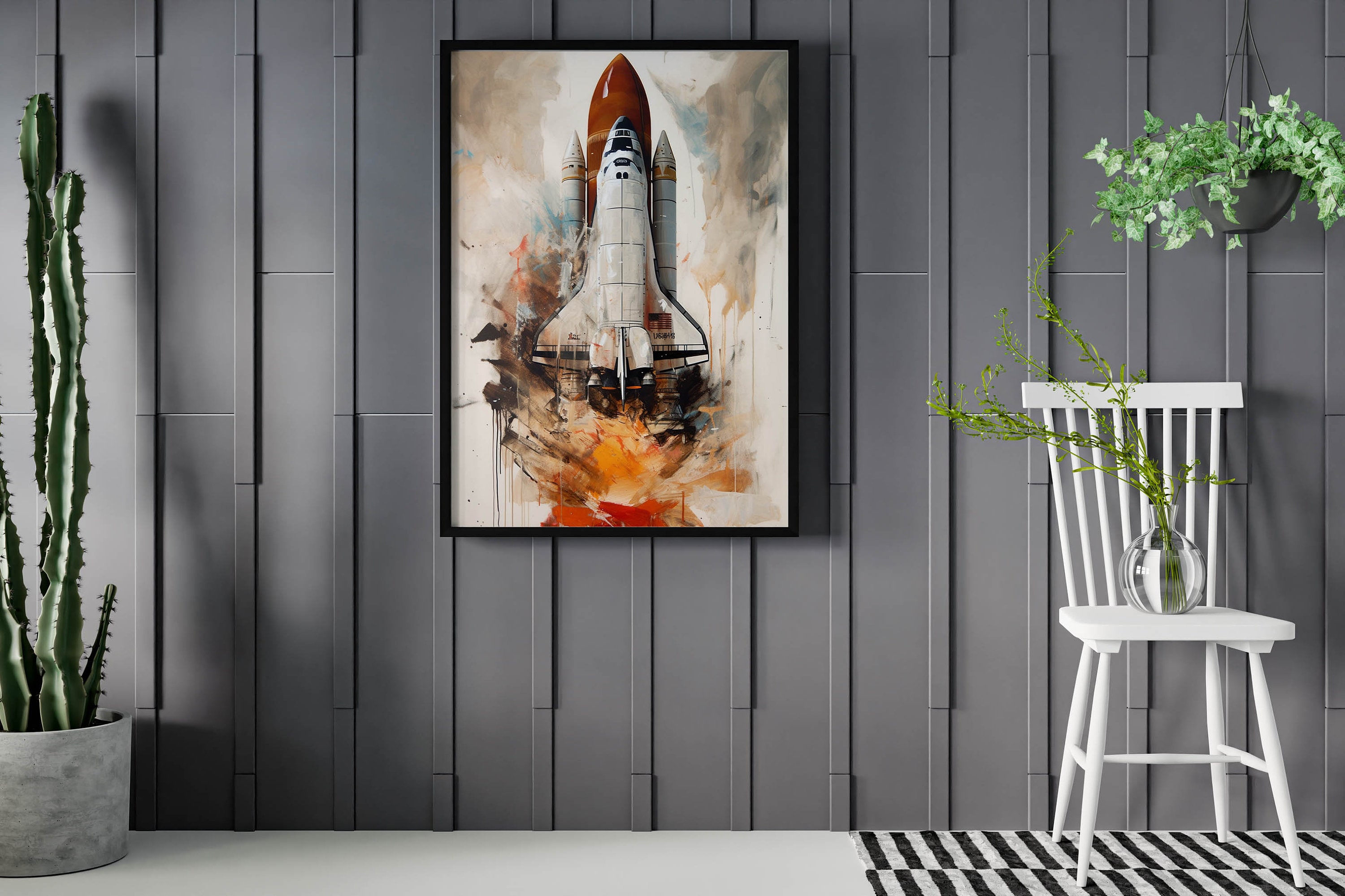 Space Shuttle Oil Painting Art Print Spaceship Launch Wall - Etsy