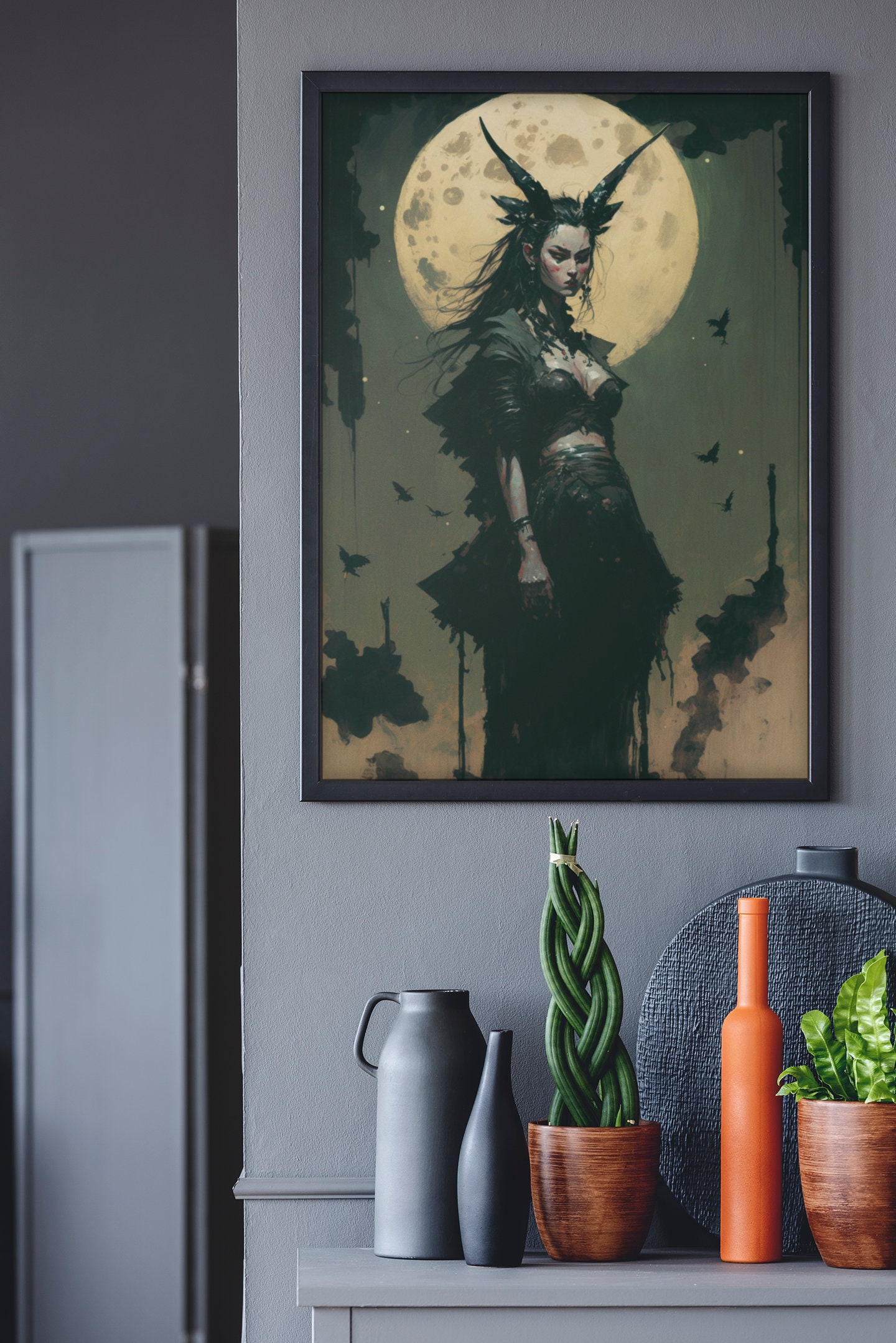 The Horned Witch Gothic Print Dark Art Goth Witch Wall Decor Gothic ...