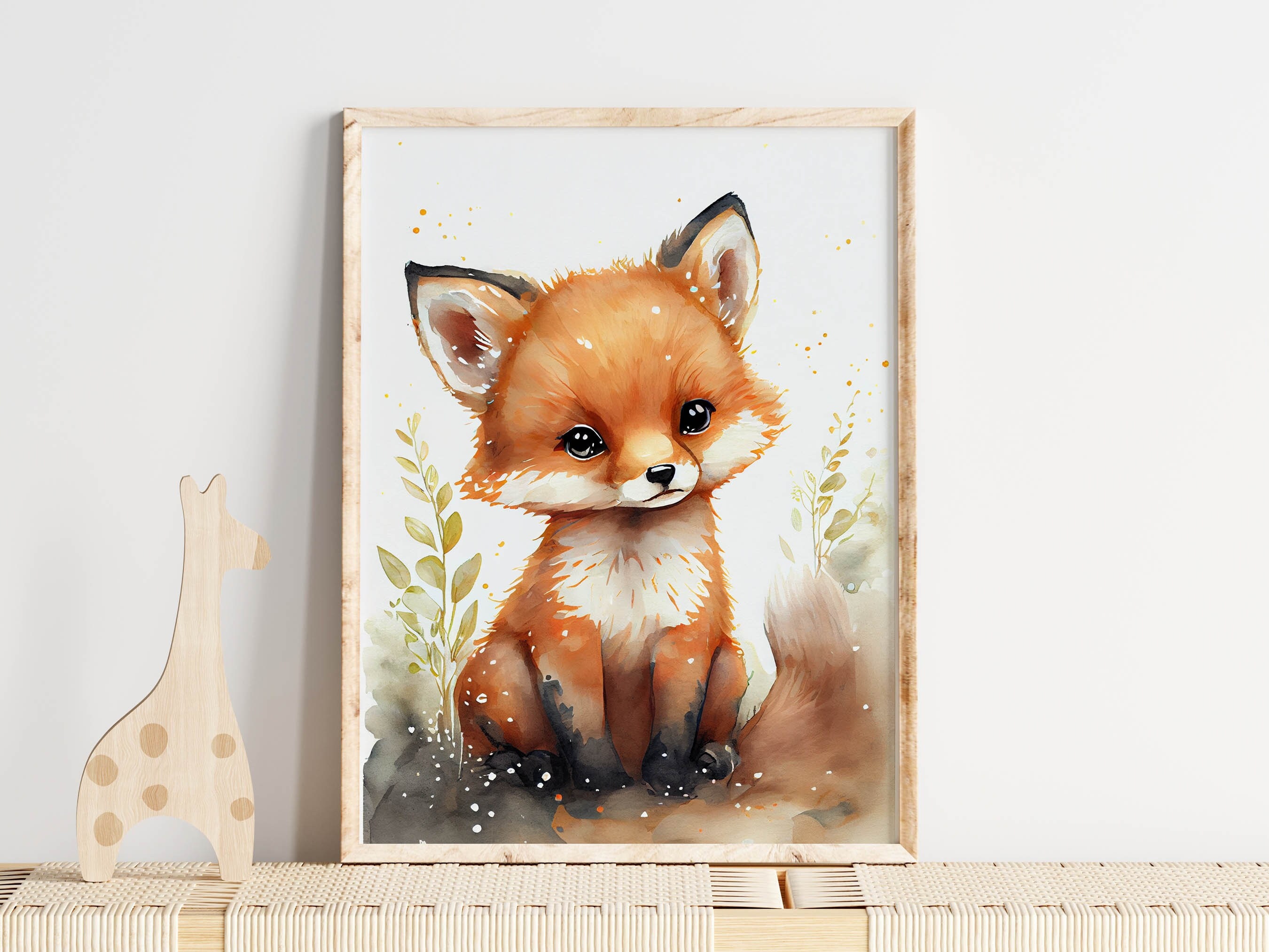Nursery Watercolor Painting Art Print, Woodland Baby Fox Painting Wall ...
