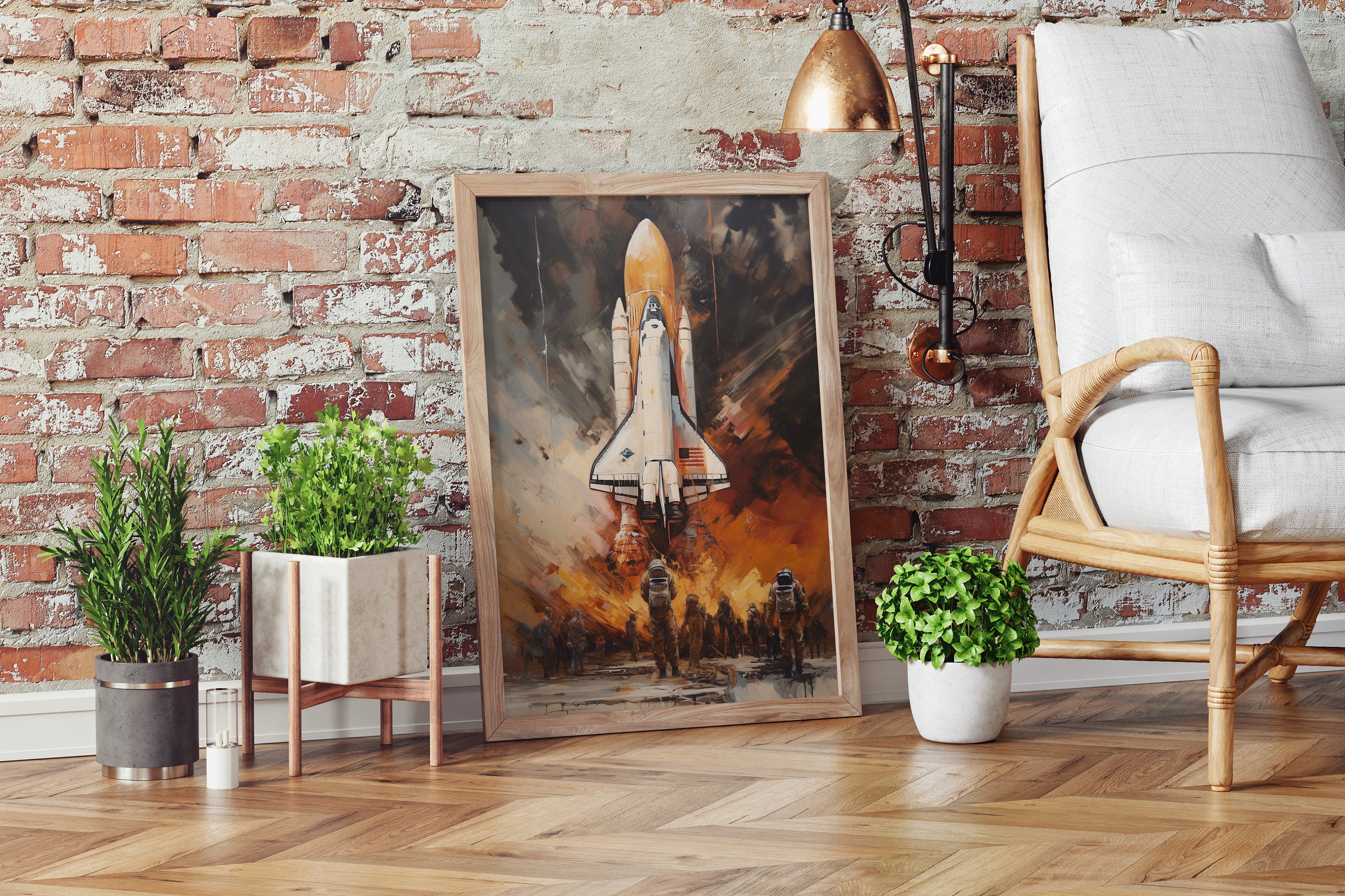 Space Shuttle Oil Painting Art Print, Spaceship Launch Wall Art Poster ...