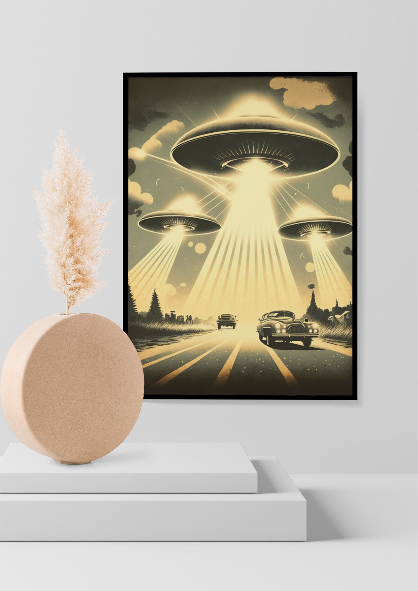 UFO Abduction collage Art, Trippy Wall Art, Retro Art, Cosmic Art ...