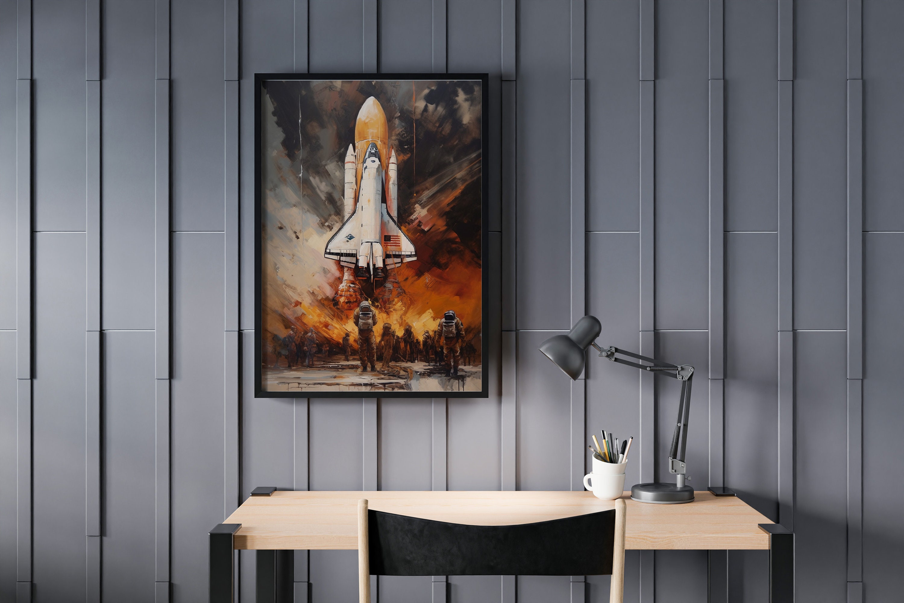 Space Shuttle Oil Painting Art Print Spaceship Launch Wall - Etsy
