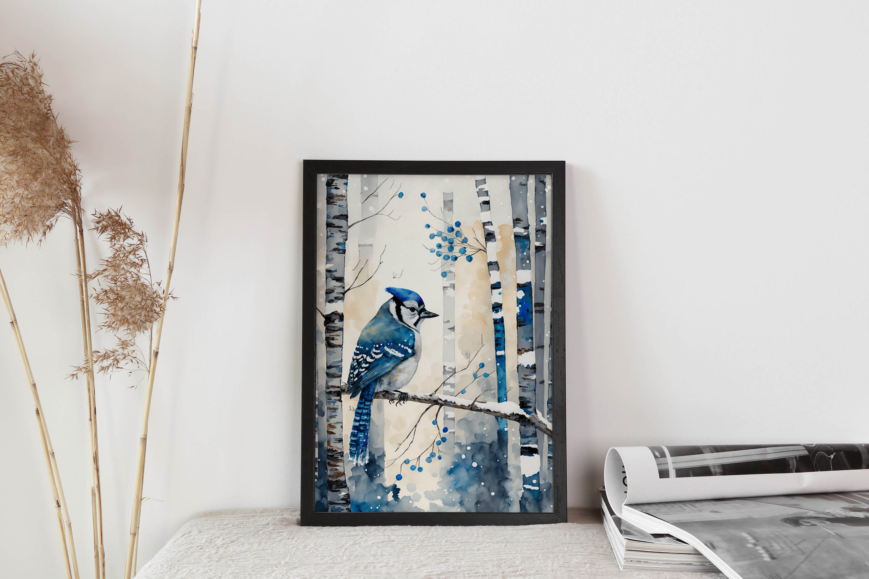 Blue Jay Watercolor Painting,blue Jay on a Tree Painting,blue Jay Art ...