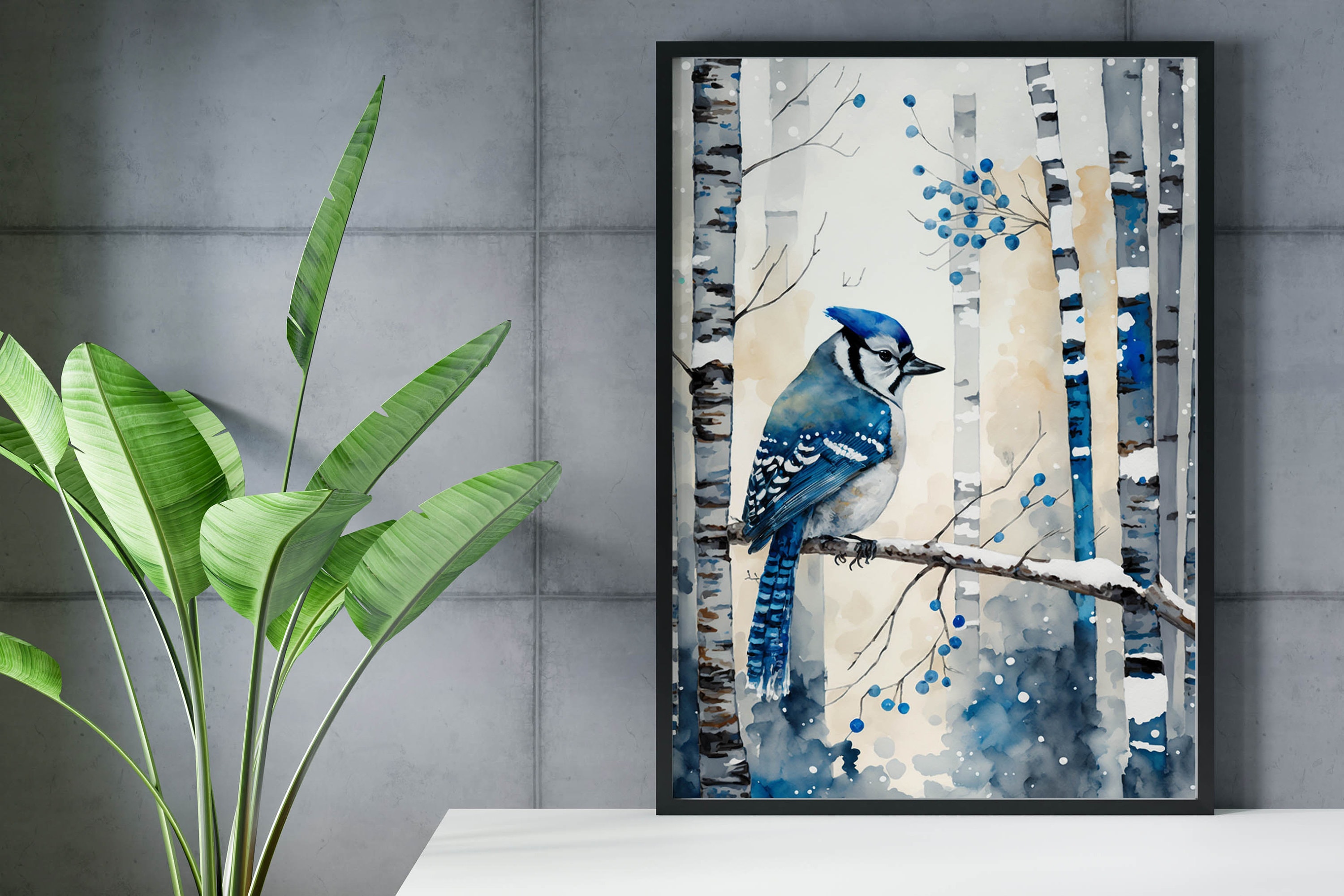Blue Jay Watercolor Painting,blue Jay on a Tree Painting,blue Jay Art ...