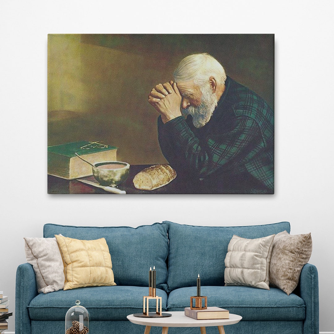 Praying Old Man Canvas Wall Art, Eric Enstrom Grace Wall Painting ...