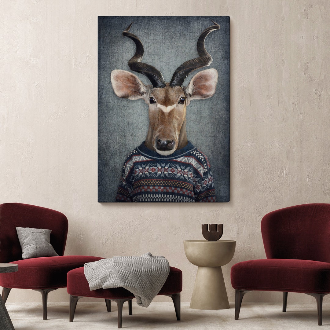 Antelope Canvas Wall Art, Animal in Clothes Decor, Rustic Canvas ...
