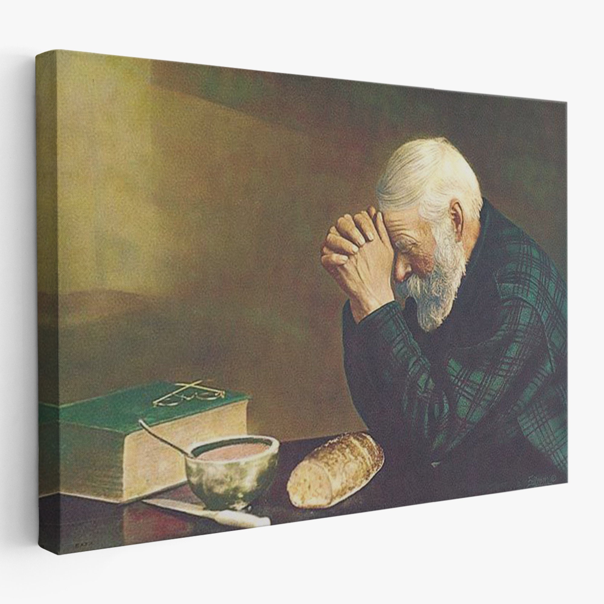 Painting Of Old Man Praying Over Bread