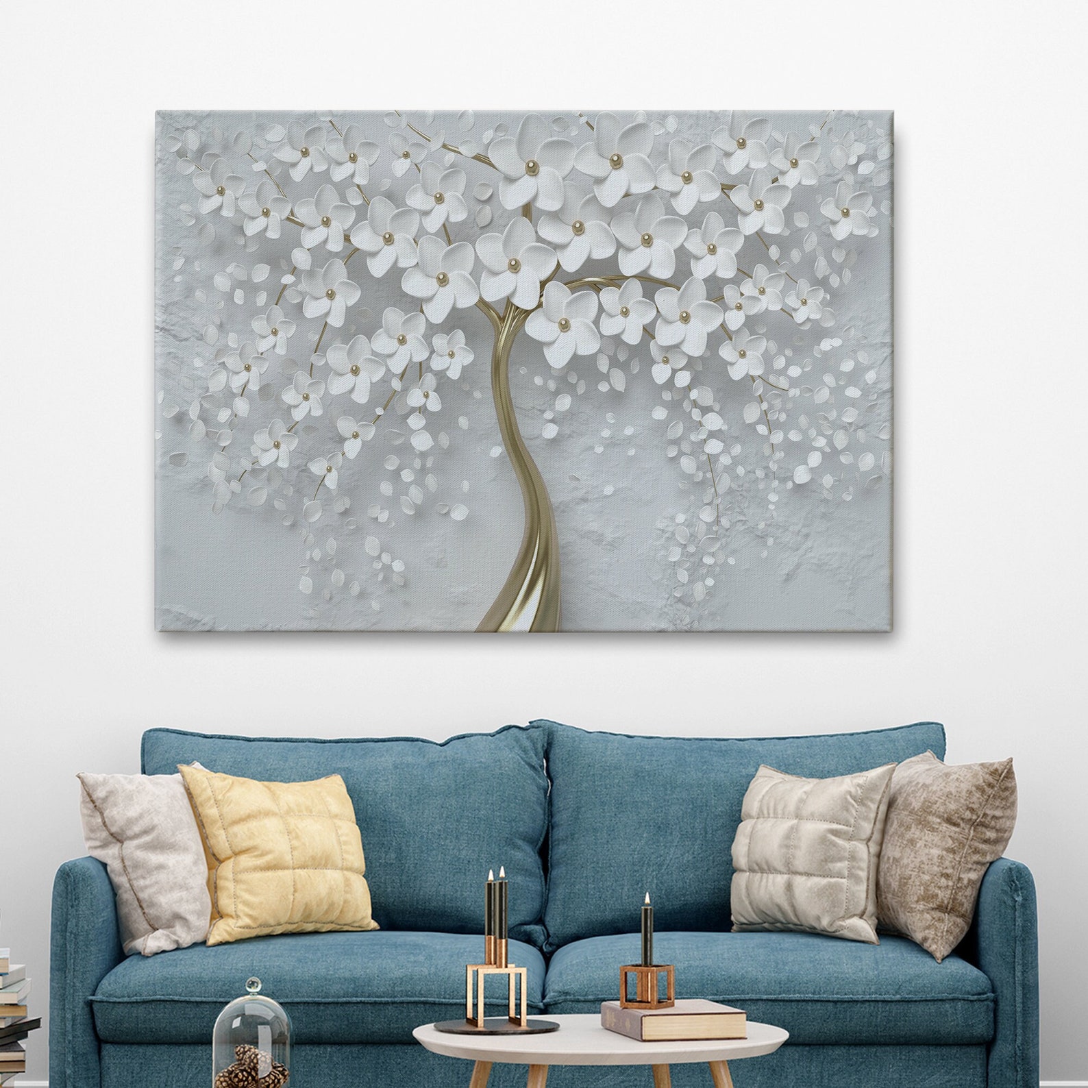 Flower Wall Art, Fancy Wall Decor, White Cherry Blossom, Floral ...